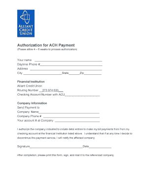 Fillable Online ACH Form ACH Form Fax Email Print PdfFiller