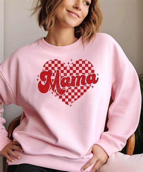 Retro Checkered Heart Mama Valentines Day Graphic Sweatshirt Retro Mama Valentines Day