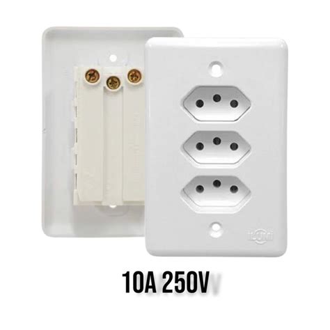 Tomada Tripla 10a 250v Monobloco Stylus Ilumi