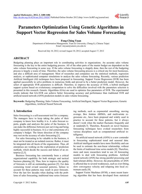 pdf parameters optimization using genetic algorithms in support vector regression for sales