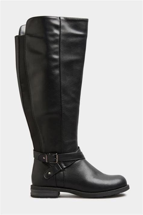 Black Faux Leather Knee High Boots In Wide E Fit And Extra Wide Eee Fit Yours Clothing