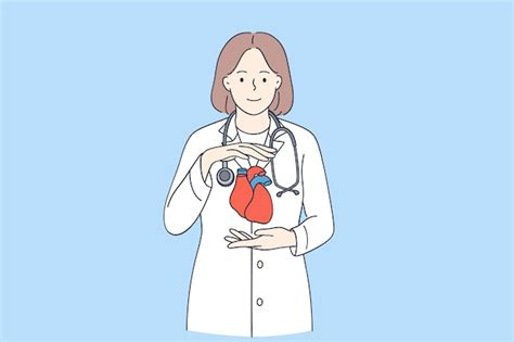 Médico cardiólogo y concepto de corazón sano Vector Premium