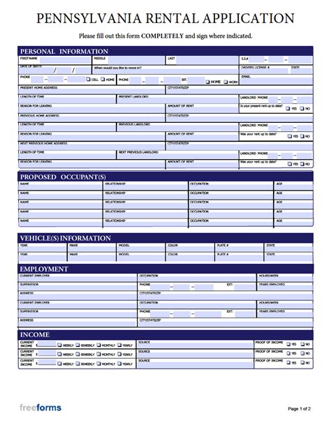 Free Printable Tenant Application Form Pennsylvania Printable Forms