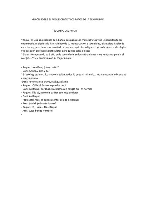 Guión Sobre EL Adolescente Y LOS Mitos DE LA Sexualidad GUIÓN SOBRE