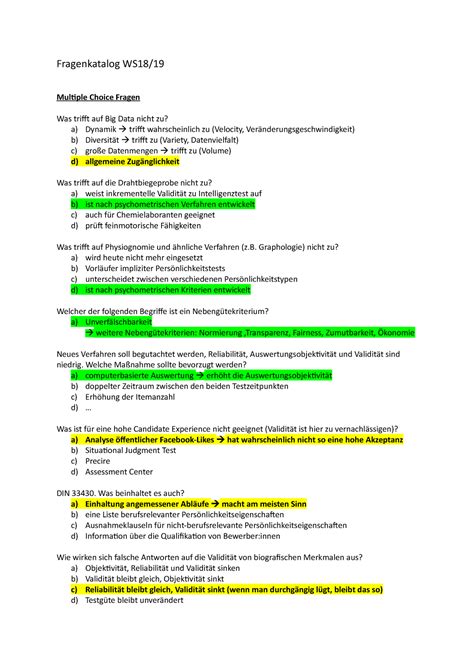 Fragenkatalog Eignungsdiagnostik WS1819 Fragenkatalog WS18 Multiple