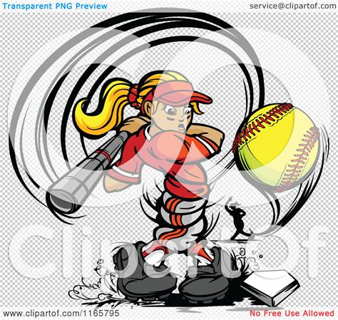 Cartoon Of A Strong Female Baseball Player Swinging And Hitting A