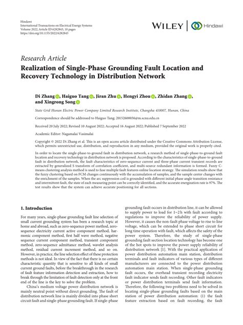 pdf realization of single phase grounding fault location and recovery technology in