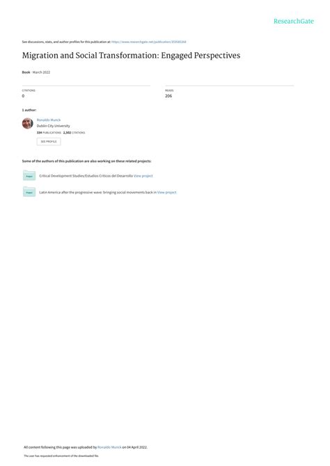 PDF Migration Transformation And Social Engaged Perspectives Ronaldo