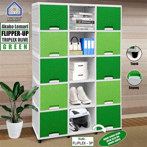 Jual Lemari Pakaian Plastik Flip Up Akako Triplex Olive Tanpa Pintu