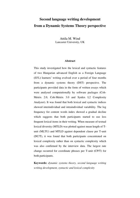 pdf second language writing development from a dynamic systems theory
