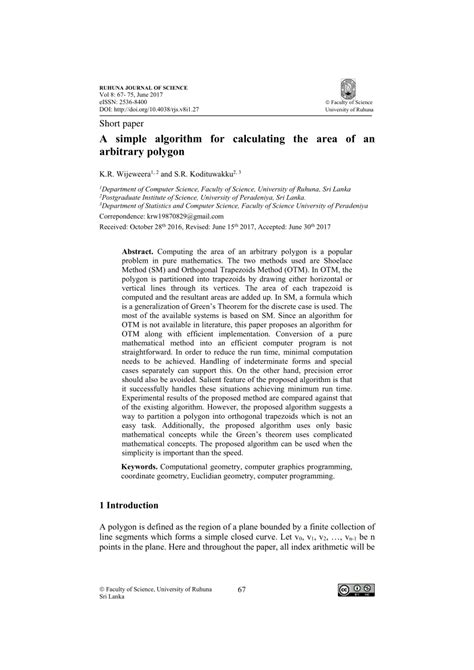 pdf a simple algorithm for calculating the area of an arbitrary polygon