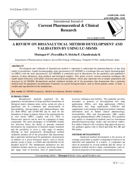 pdf a review on bioanalytical method development and validation satchit radharapu