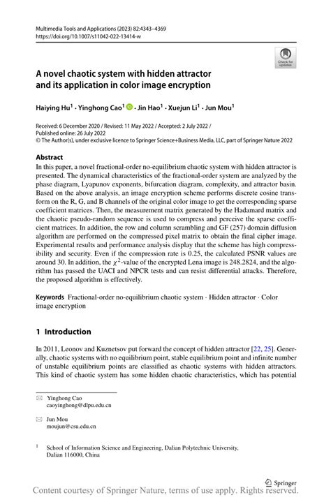 a novel chaotic system with hidden attractor and its application in color image encryption