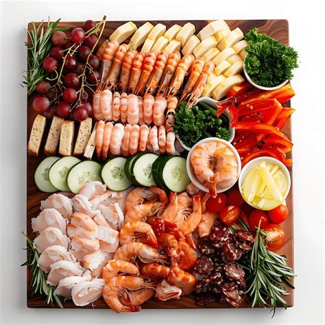 Premium Photo Top View Seafood Charcuterie Platter Board With