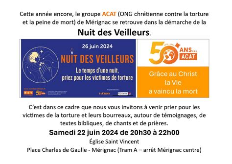 Nuit des Veilleurs avec l ACAT à Mérignac Diocèse de Bordeaux