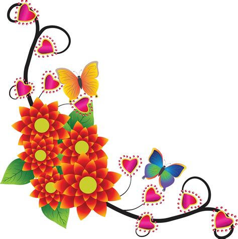 Hermoso Adorno De Esquina Compuesto Por Flores Hojas Y Mariposas