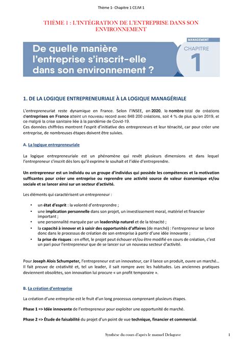 Chapitre Cejm Th Me Lint Gration De Lentreprise Dans Son