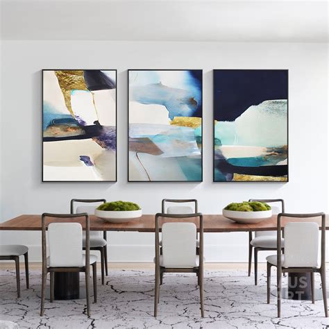Pieces Wall Art Abstract Print On Canvas Blue Dark Blue And Black