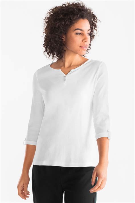 Mujer Camiseta de manga larga Algodón orgánico blanco Camisetas