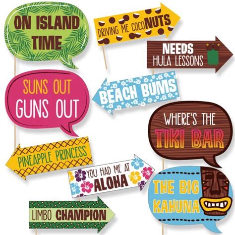 Funny Tiki Luau Tropical Hawaiian Summer Party Photo Booth Props Kit