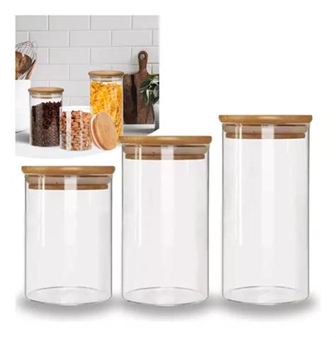 Kit Potes De Vidro Tampa Bambu Hermético Mantimento Grandes MercadoLivre