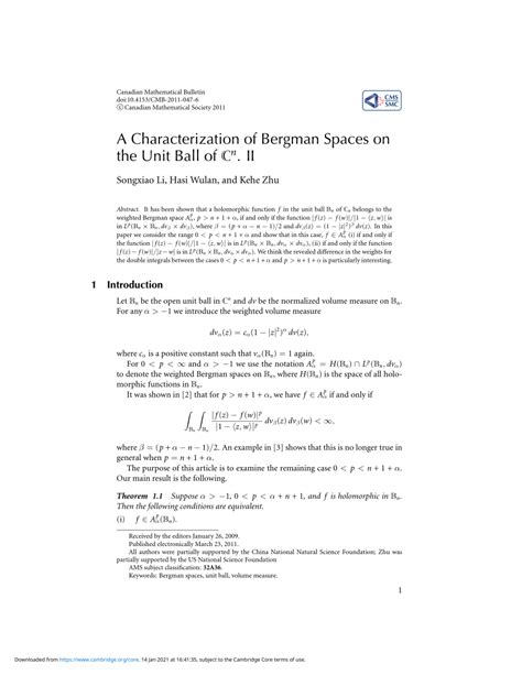 pdf a characterization of bergman spaces on the unit ball of { mathbb c} n ii