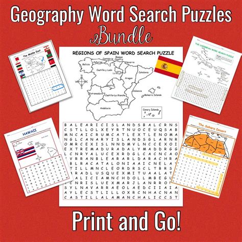 Geography Printable Maps And Word Search Puzzles Bundle Word Search