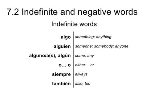 Indefinite And Negative Words Spanish Worksheet Petlopi