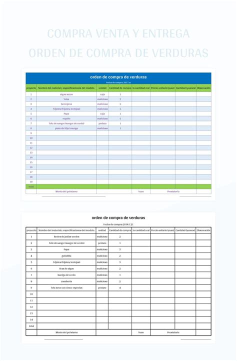 Plantilla De Formato Excel Compra Venta Y Entrega Orden De Compra De
