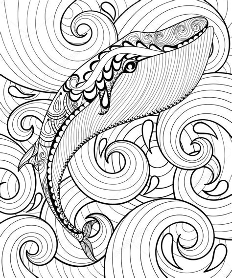 Vector Zentangle Ballena En El Mar Imprimir Para Colorear Adulto