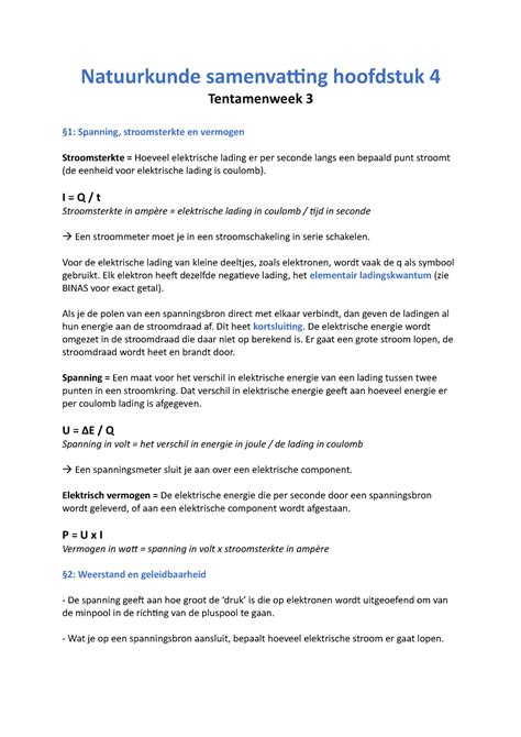 Samenvatting Natuurkunde Pulsar Hoofdstuk 4 Natuurkunde Samenvatting