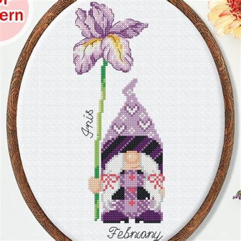 Birth Month Flower Cross Stitch Pattern Pdf 12 Month Gnome Etsy