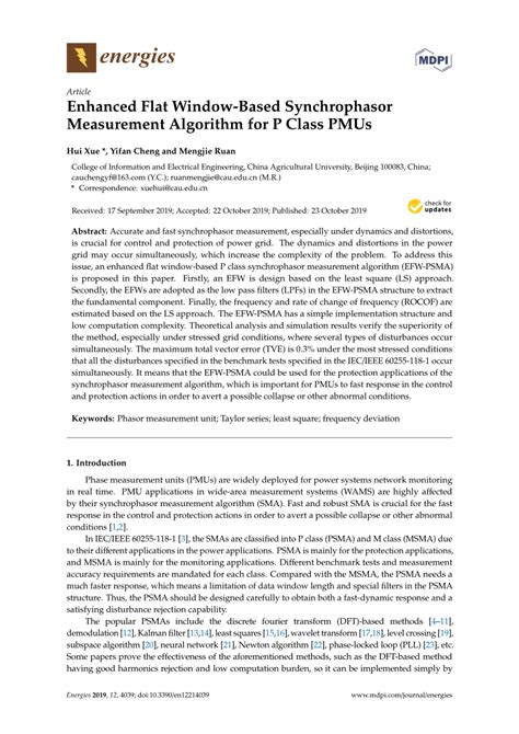 pdf enhanced flat window based synchrophasor measurement algorithm for p class pmus