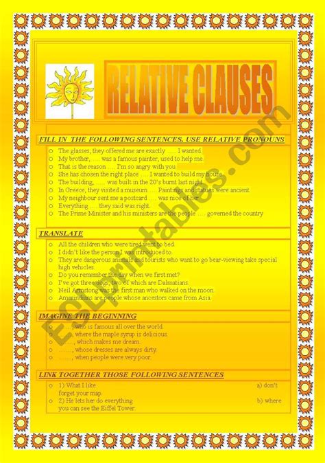 RELATIVE CLAUSES 3 Pages Keys Included ESL Worksheet By Sophia0806