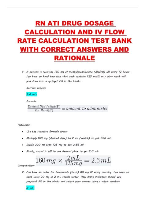 RN ATI DRUG DOSAGE CALCULATION AND IV FLOW RATE CALCULATION TEST BANK