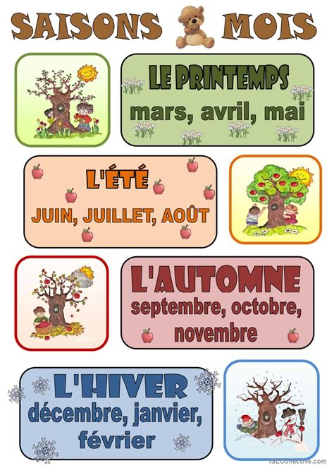 Saisons et Mois dictionnaire visuel Français FLE fiches pedagogiques