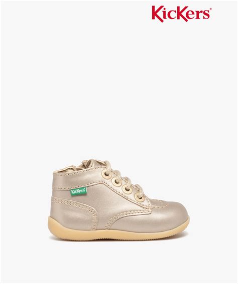 Chaussures premiers pas bébé fille en cuir imprimé fleuri dore GEMO