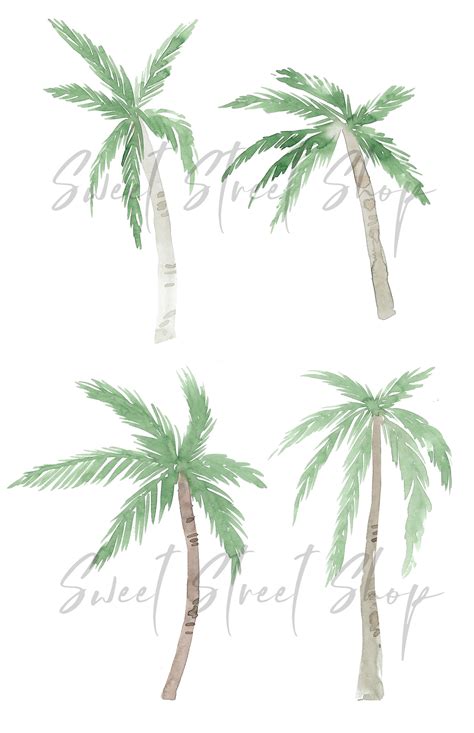 Palm Tree Clip Art Watercolor Handpainted Digital Clipart Tropical