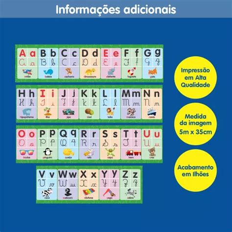 Faixa Banner Alfabeto Ilustrado 4 Tipos Letra Bastão Cursiva Mebuscar
