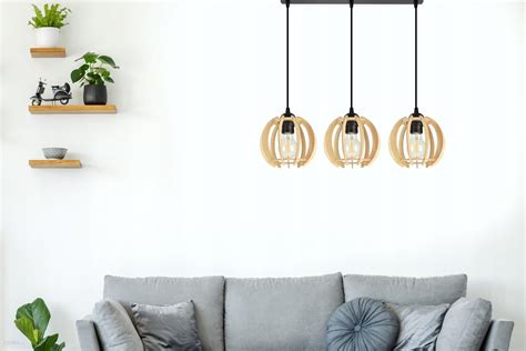 Luxolar Light Factory Lampa Wisząca Żyrandol Trzy Drewniane Klosze Led