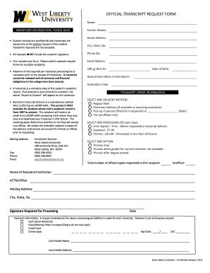 Fillable Online Westliberty Official Transcript Request Form Name