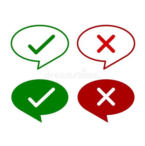 Thin Line Check Mark Icons Green Tick And Red Cross Checkmarks Flat