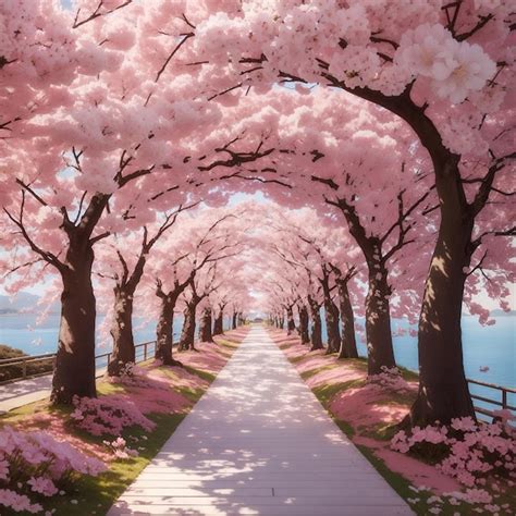 Premium AI Image A Whimsical Landscape With A Tunnel Of Cherry