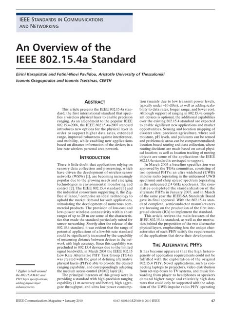 pdf an overview of the ieee 802 15 4a standard