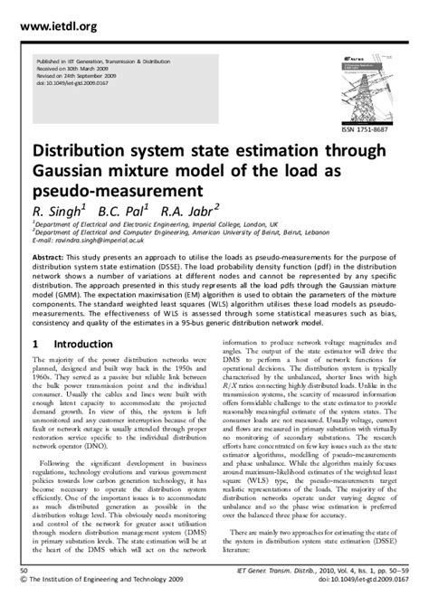 pdf distribution system state estimation through gaussian mixture model of the load as pseudo