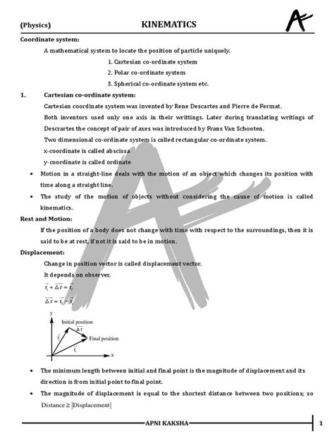 sheet 01 kinematics pdf cartesian coordinate system velocity