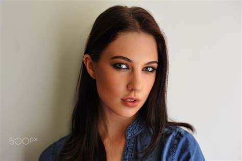 Model Portrait Looking At Camera Studio Shot Brown Hair Open Mouth