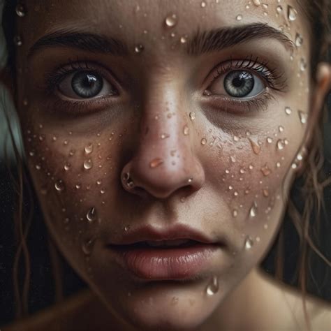 Una Mujer Con Gotas De Agua En La Cara Foto Premium