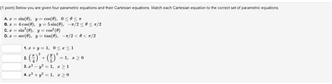solved 1 point below you are given four parametric