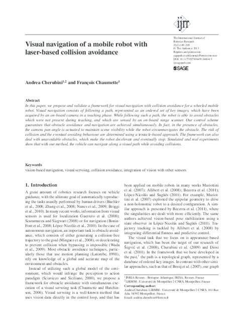 pdf visual navigation of a mobile robot with laser based collision avoidance andrea